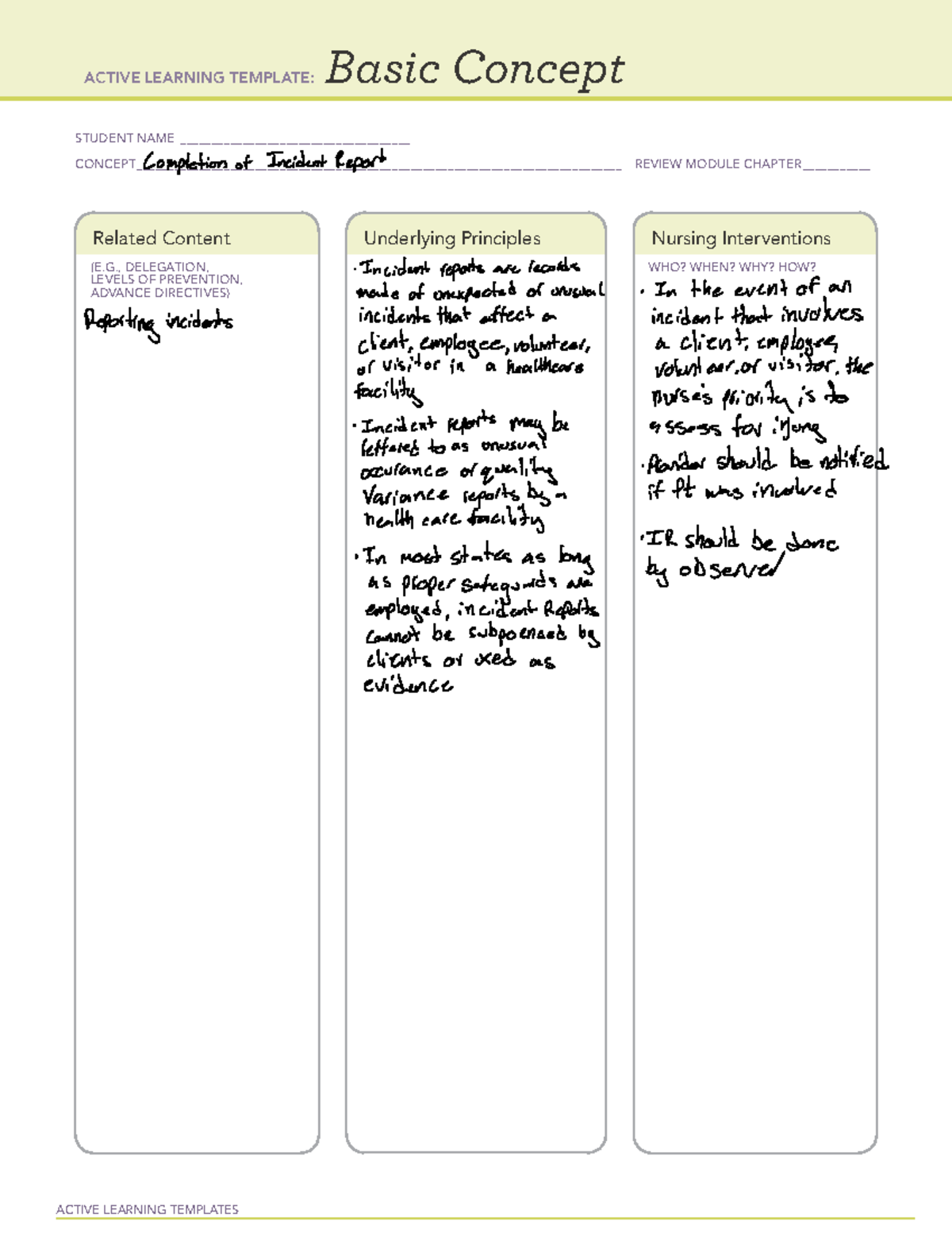 Completion of IR - ATI Basic Concept - ACTIVE LEARNING TEMPLATES Basic ...