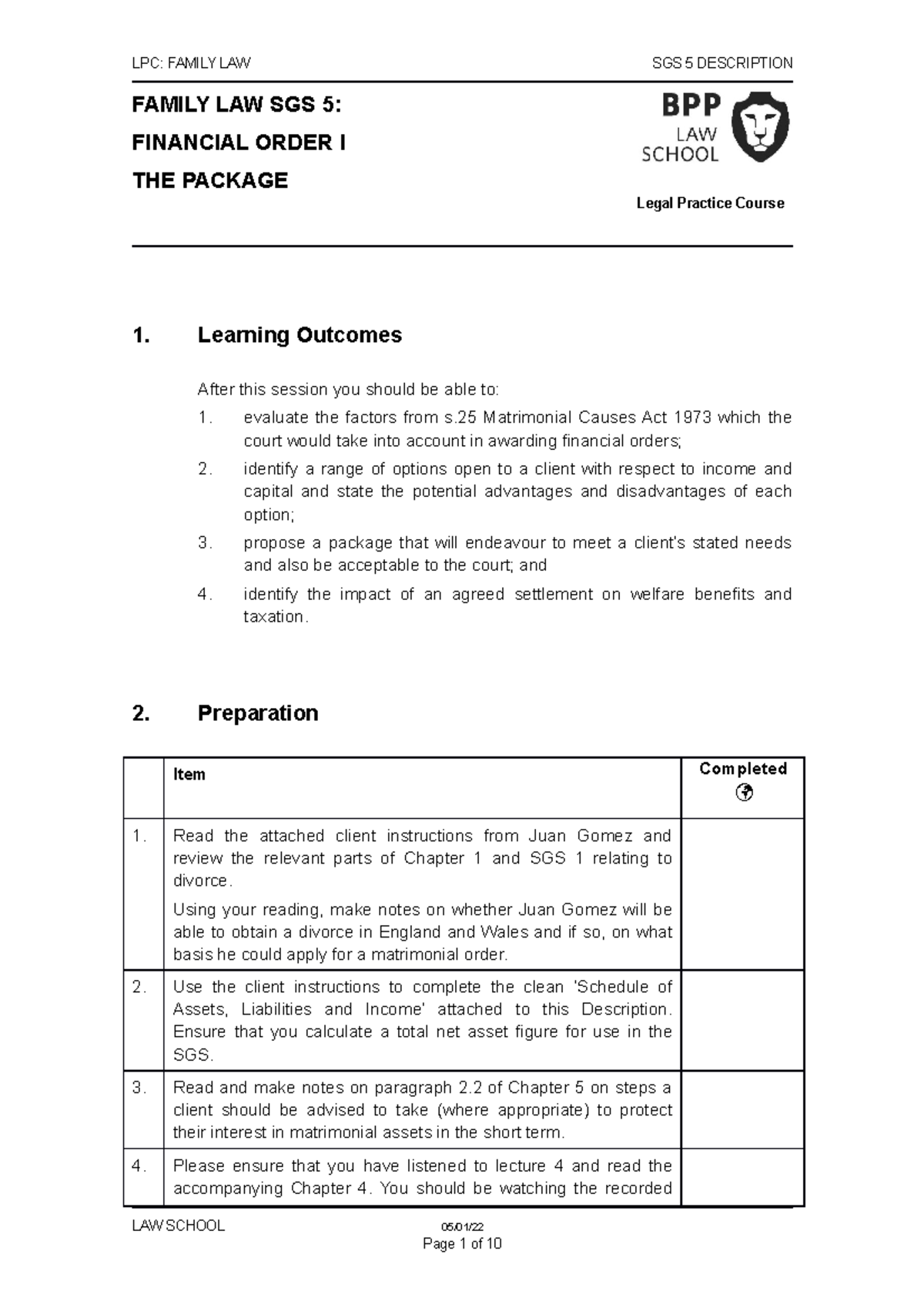 FL SGS 5 Description 2021-22 - LPC: FAMILY LAW SGS 5 DESCRIPTION FAMILY ...