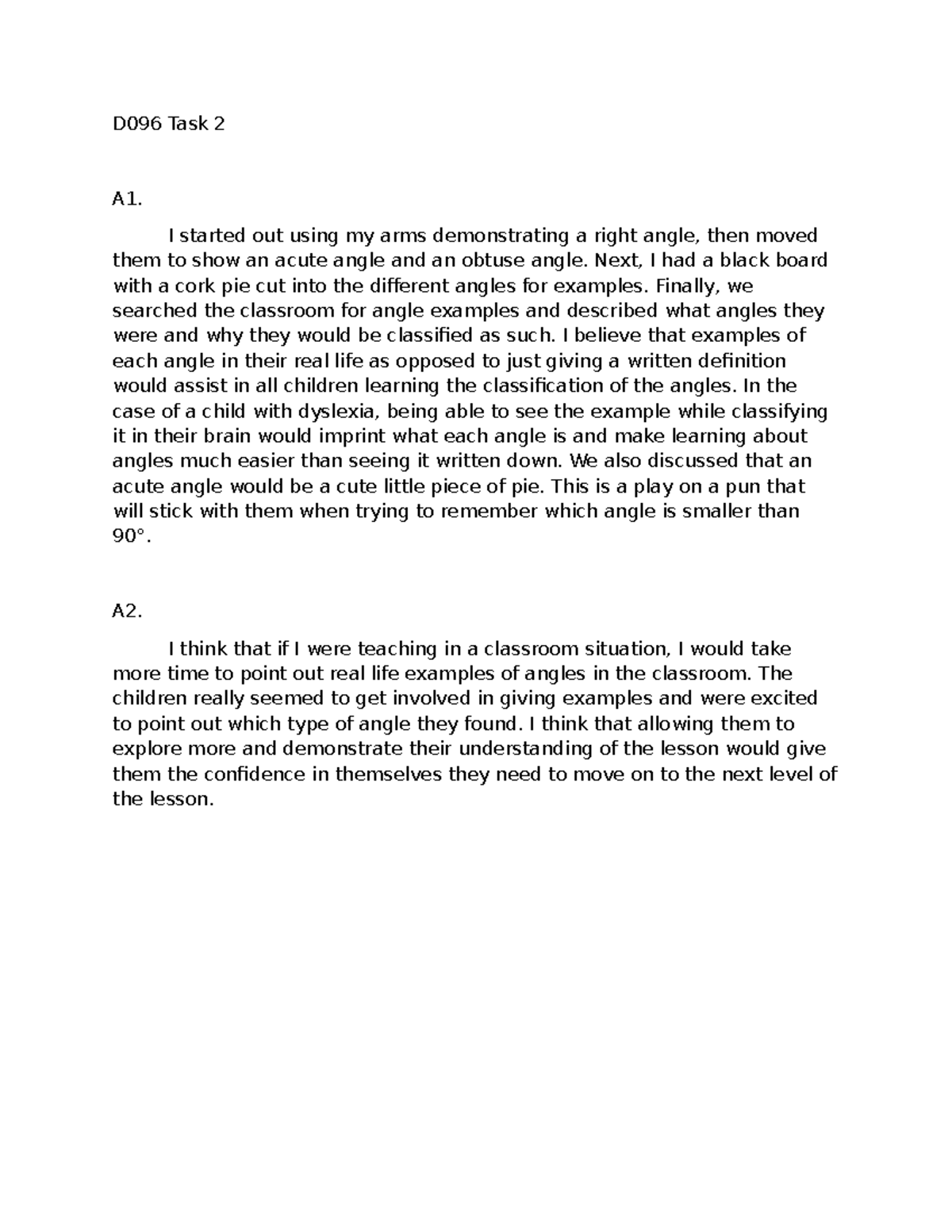 D096 Task 2 - Task 2 passed - D096 Task 2 A1. I started out using my ...