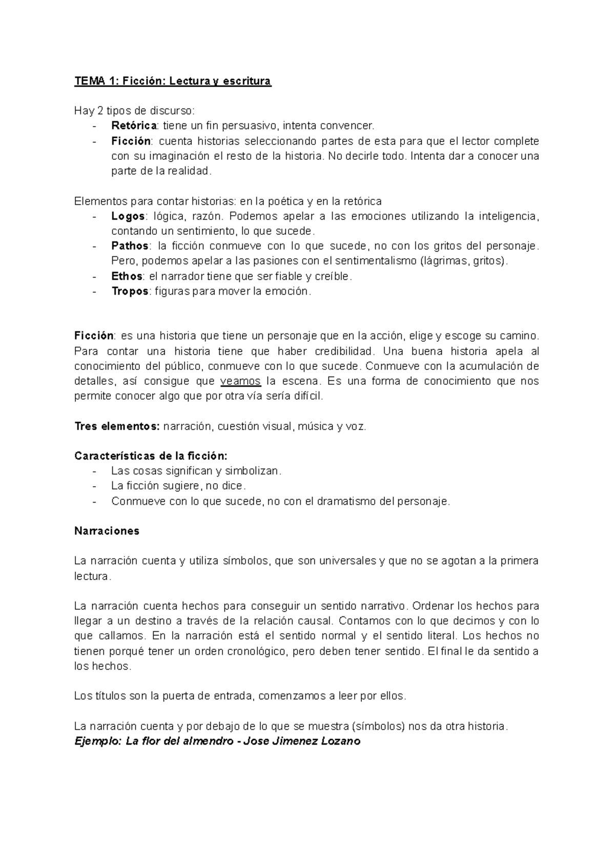 Fundamentos de Narración Resumen Final - TEMA 1: Ficción: Lectura y ...