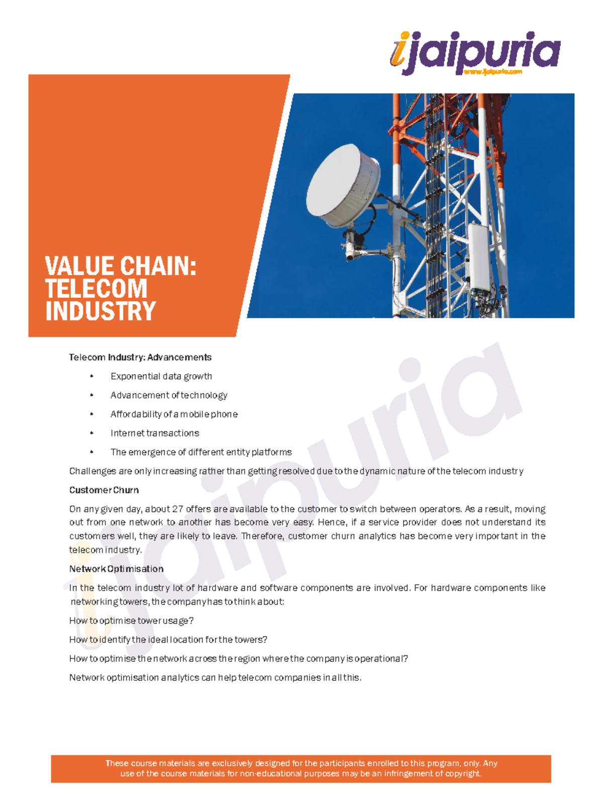 Lesson 4-Value Chain-Telecom Industry - These course materials are ...