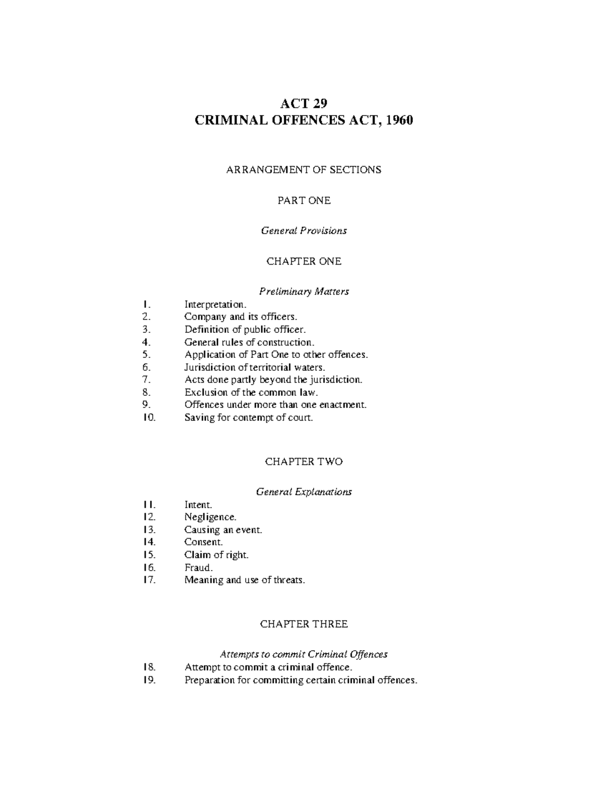 Act 29 - Act 29 - ACT 29 CRIMINAL OFFENCES ACT, 1960 ARRANGEMENT OF ...