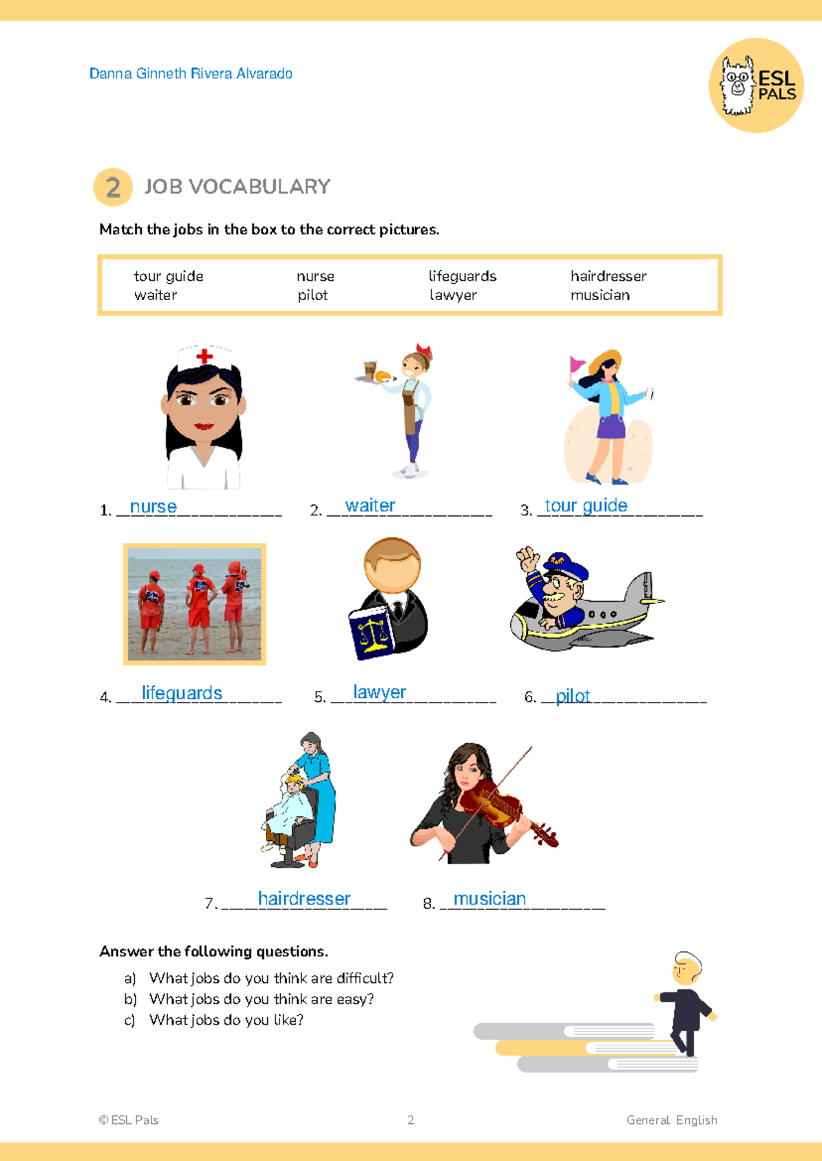 (SV) Jobs - para practicar - JOB VOCABULARY Match the jobs in the box ...
