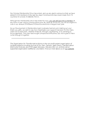 Five Things Mel Stanfill Said - Every month or so the OTW will be doing ...