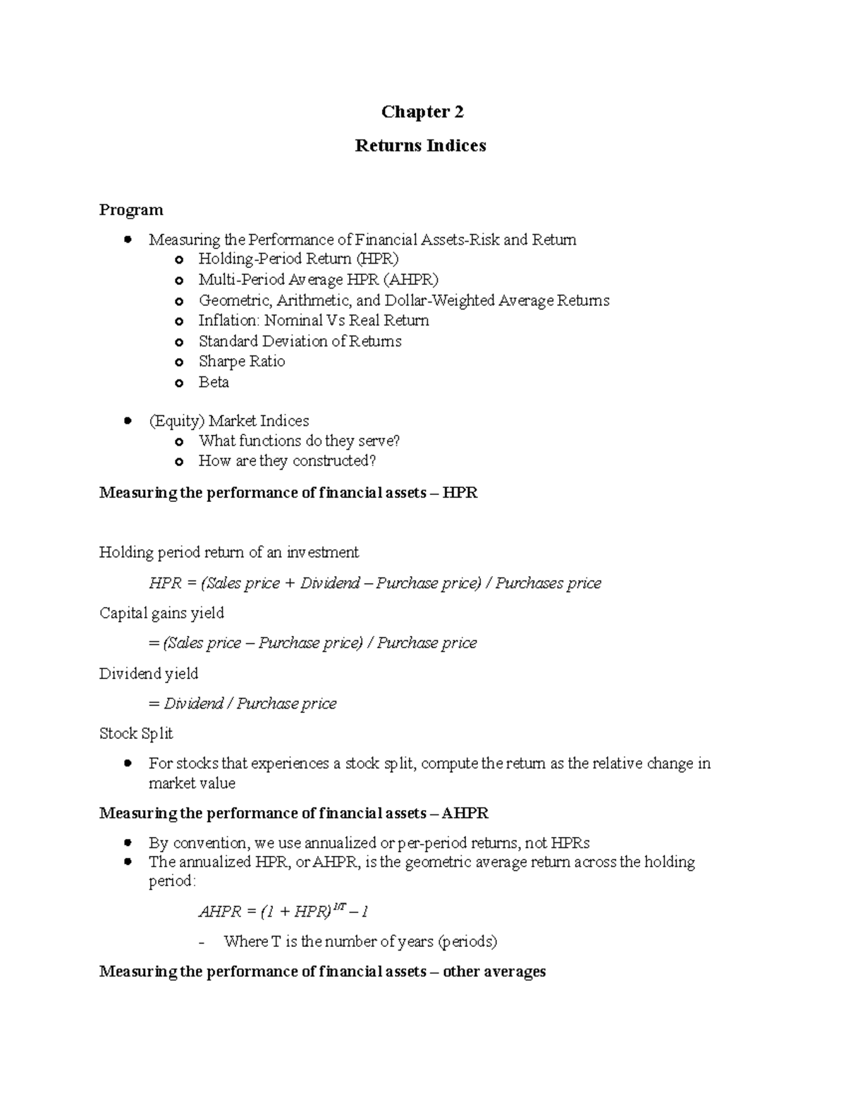 Chapter 2 - Return Indices - Chapter 2 Returns Indices Program ...