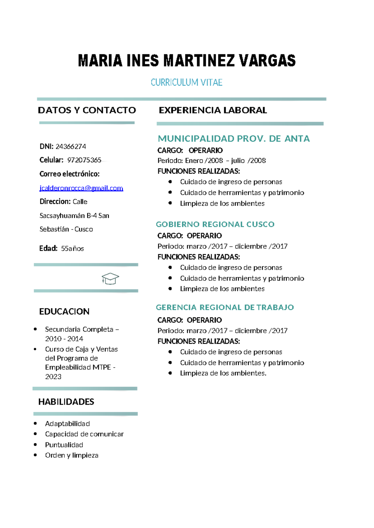 Modelo DE CV para Beneficiarios 2024 - MARIA INES MARTINEZ VARGAS ...