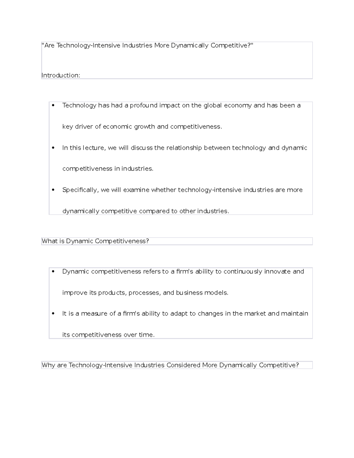 Rapid Technology - Lecture Notes - "Are Technology-Intensive Industries ...