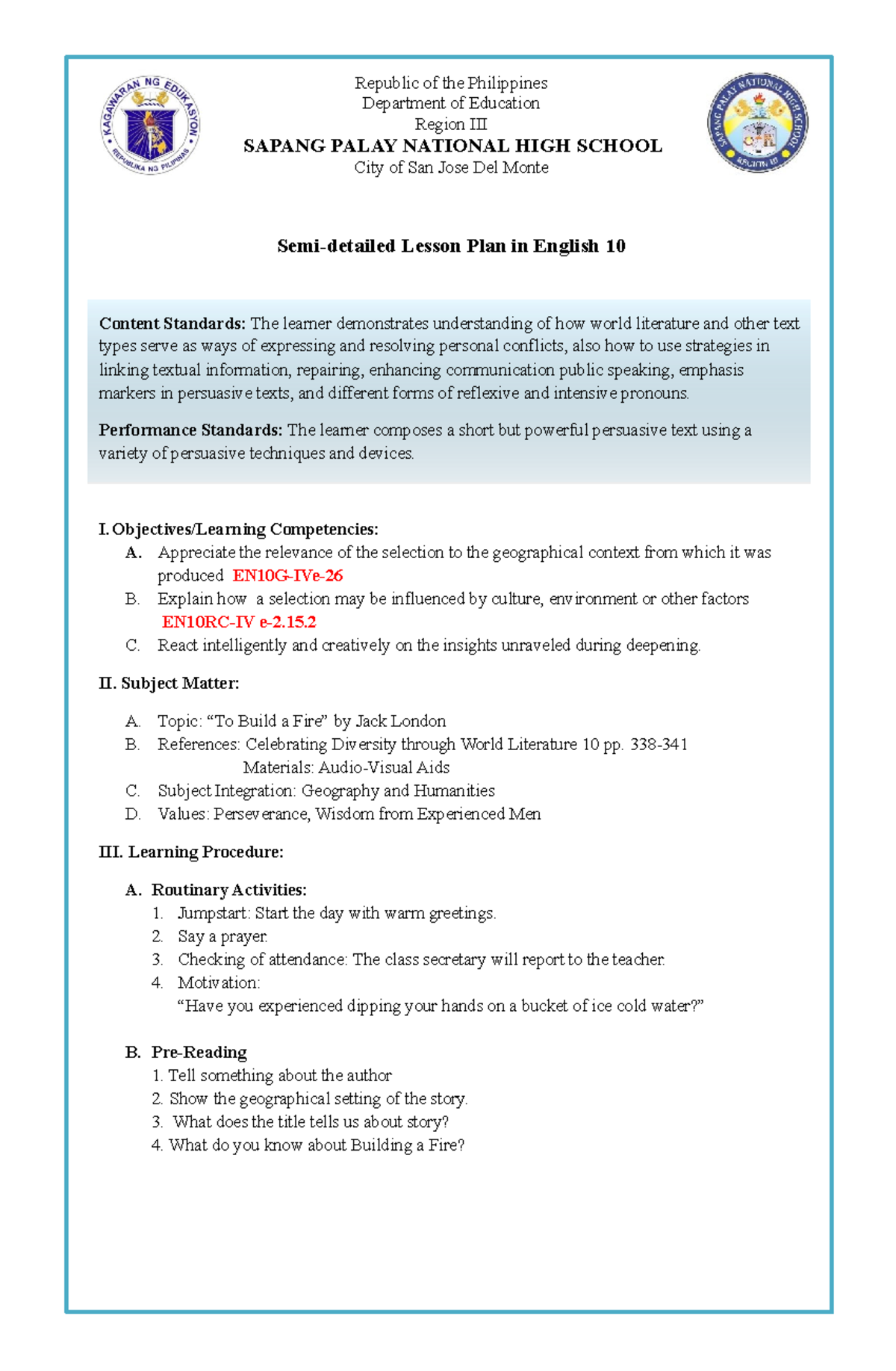 COT 4 LP - Class Observation for Quarter 4 - Republic of the ...