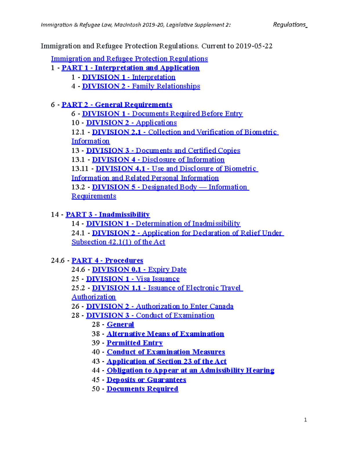 IRPR - Supplementrary - Immigration and Refugee Protection Regulations ...