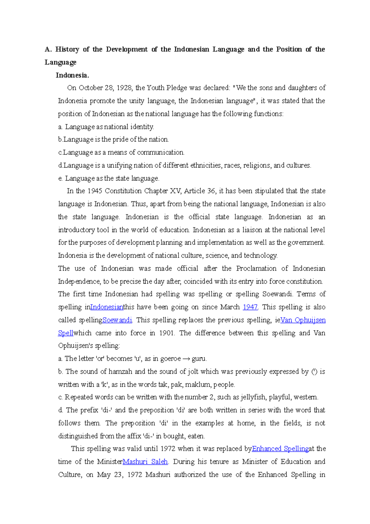 History of the Development of the Indonesian Language and the Position ...