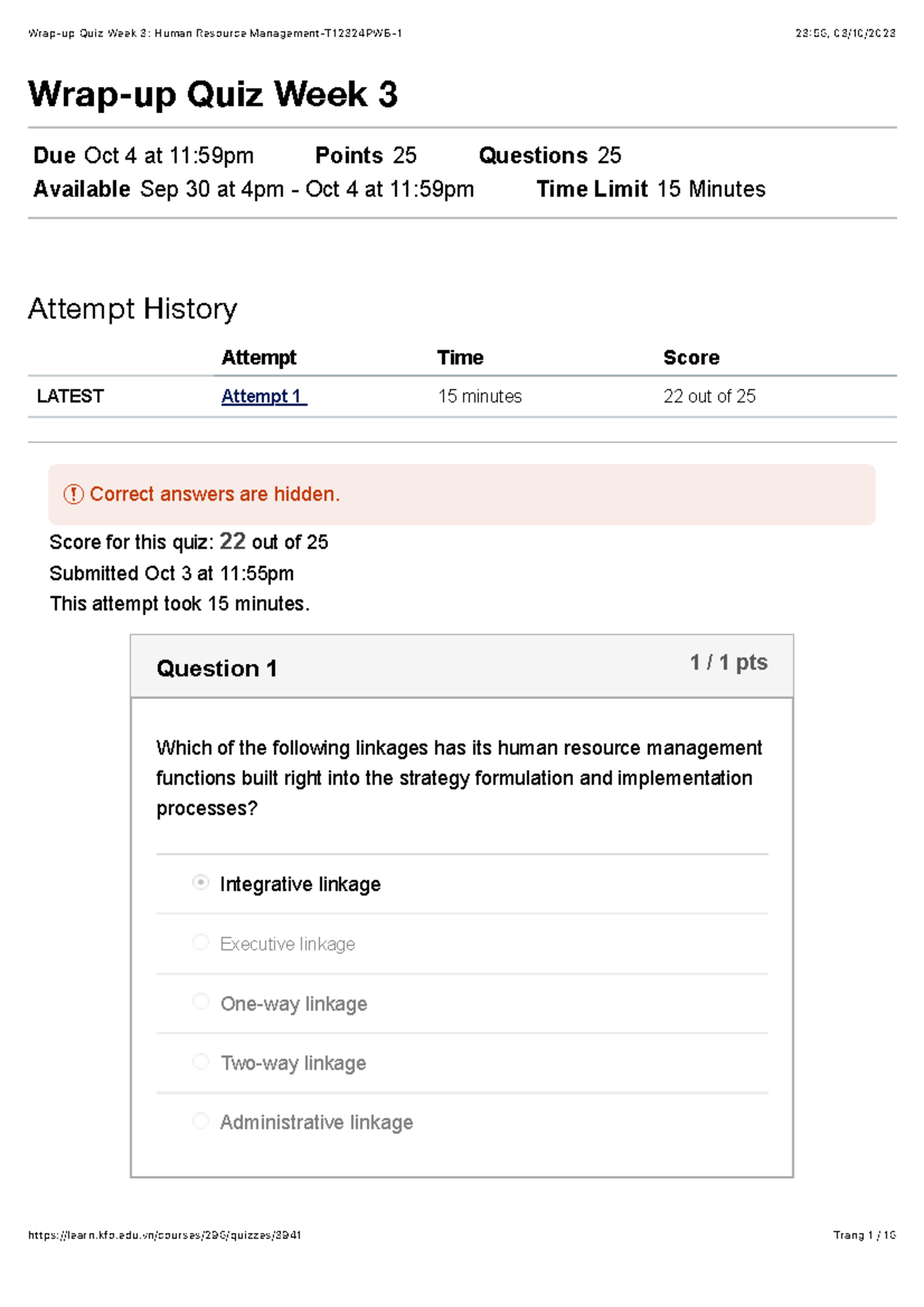 Wrap-up Quiz Week 3: Human Resource Management-T12324 PWB-1 - Wrap-up Quiz Week 3 Due Oct 4 at ...