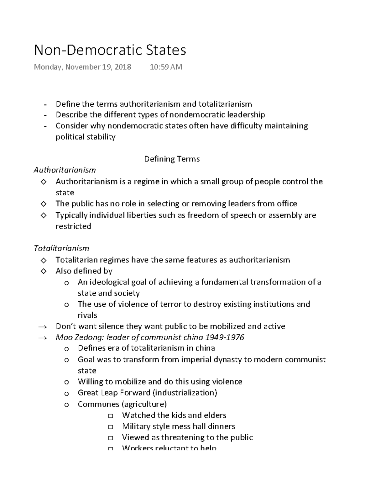 Non-Democratic States - States Monday, November 19, 2018 10:59 AM ...