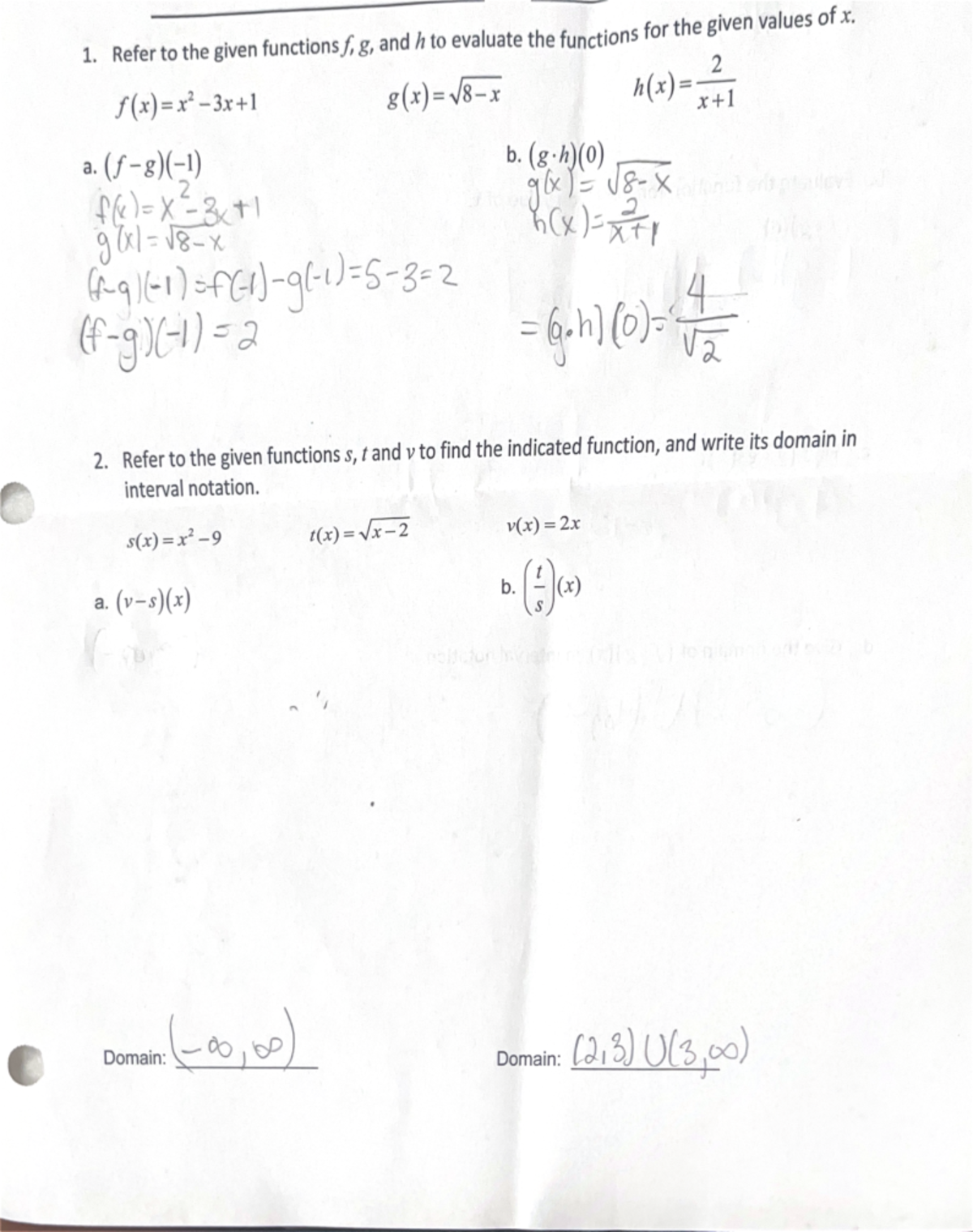 1 Learning Activity - Sections 6.3 & 6.4 - Algebra of Functions ...