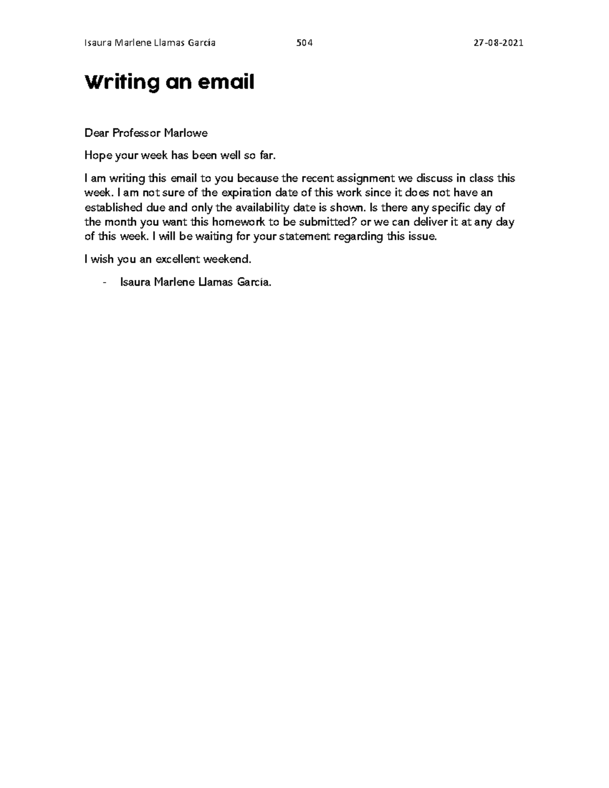 EN HW2 - This homework is about writing a proper email, using the ...
