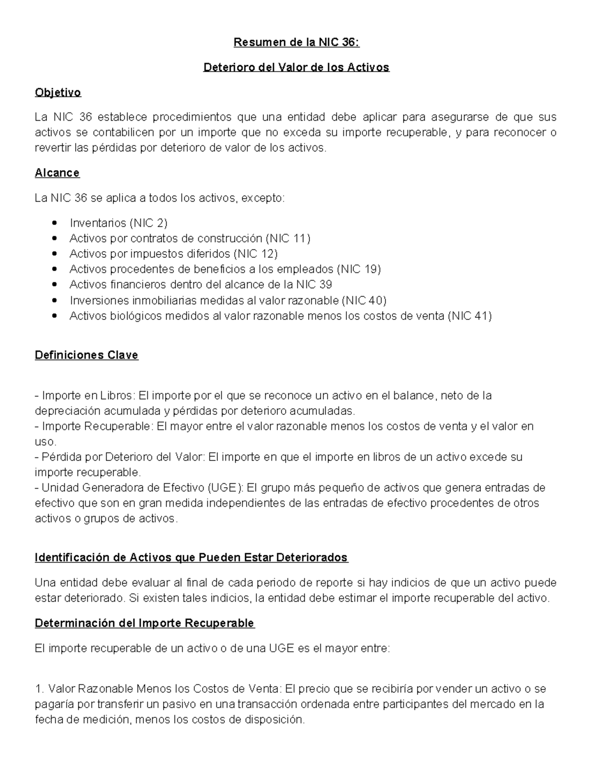 NIC 36 trabajo - material - Resumen de la NIC 36: Deterioro del Valor ...