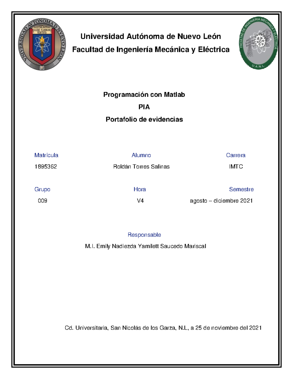 Pia Portafolio De Evidencias Programación Con Matlab Pia Portafolio De Evidencias 