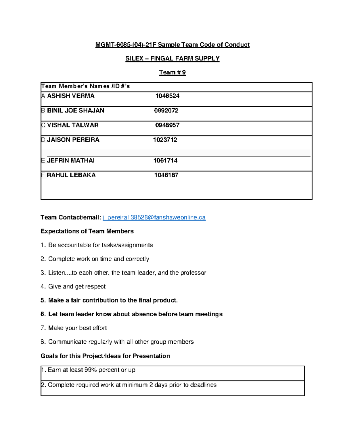Group Contract ( Silex Project) - MGMT- 608 5-(04)-21F Sample Team Code ...
