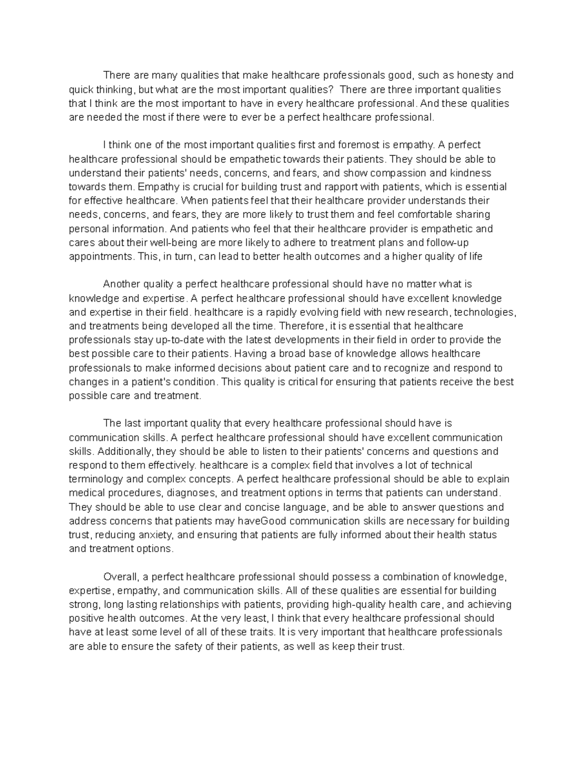 Untitled document (17) - There are many qualities that make healthcare ...