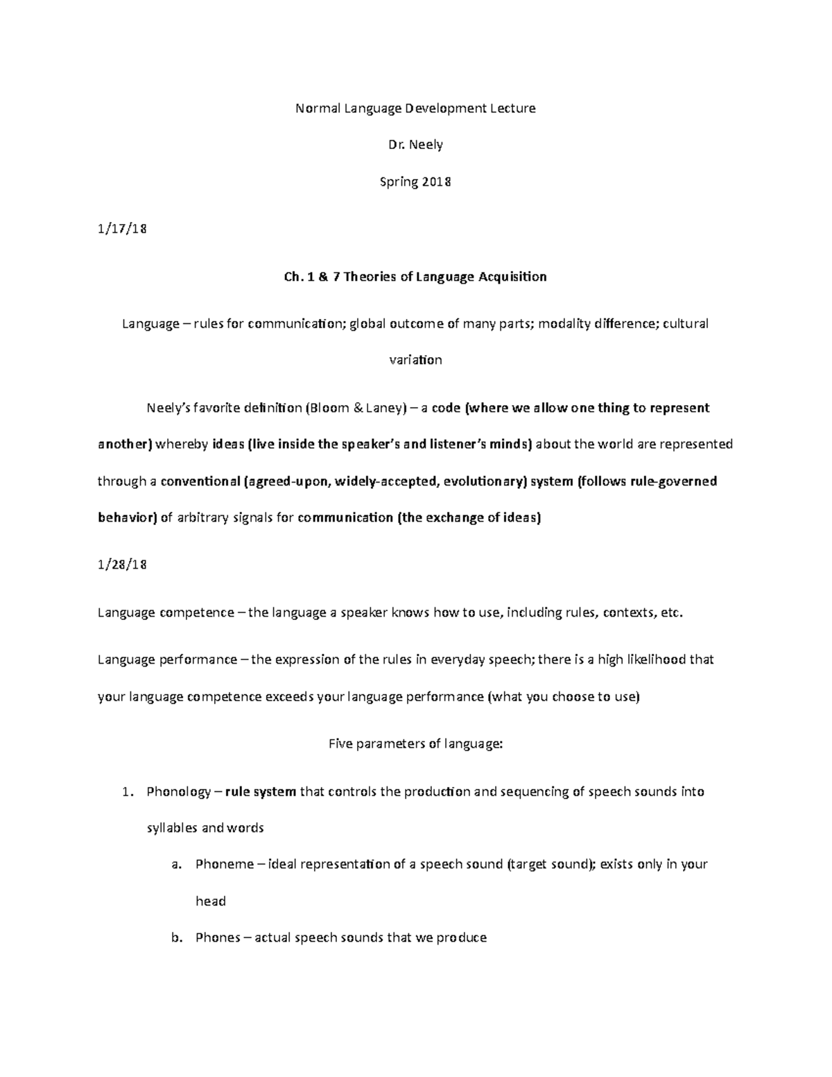 Test 1 Material - Lecture notes 1-9 - Normal Language Development ...