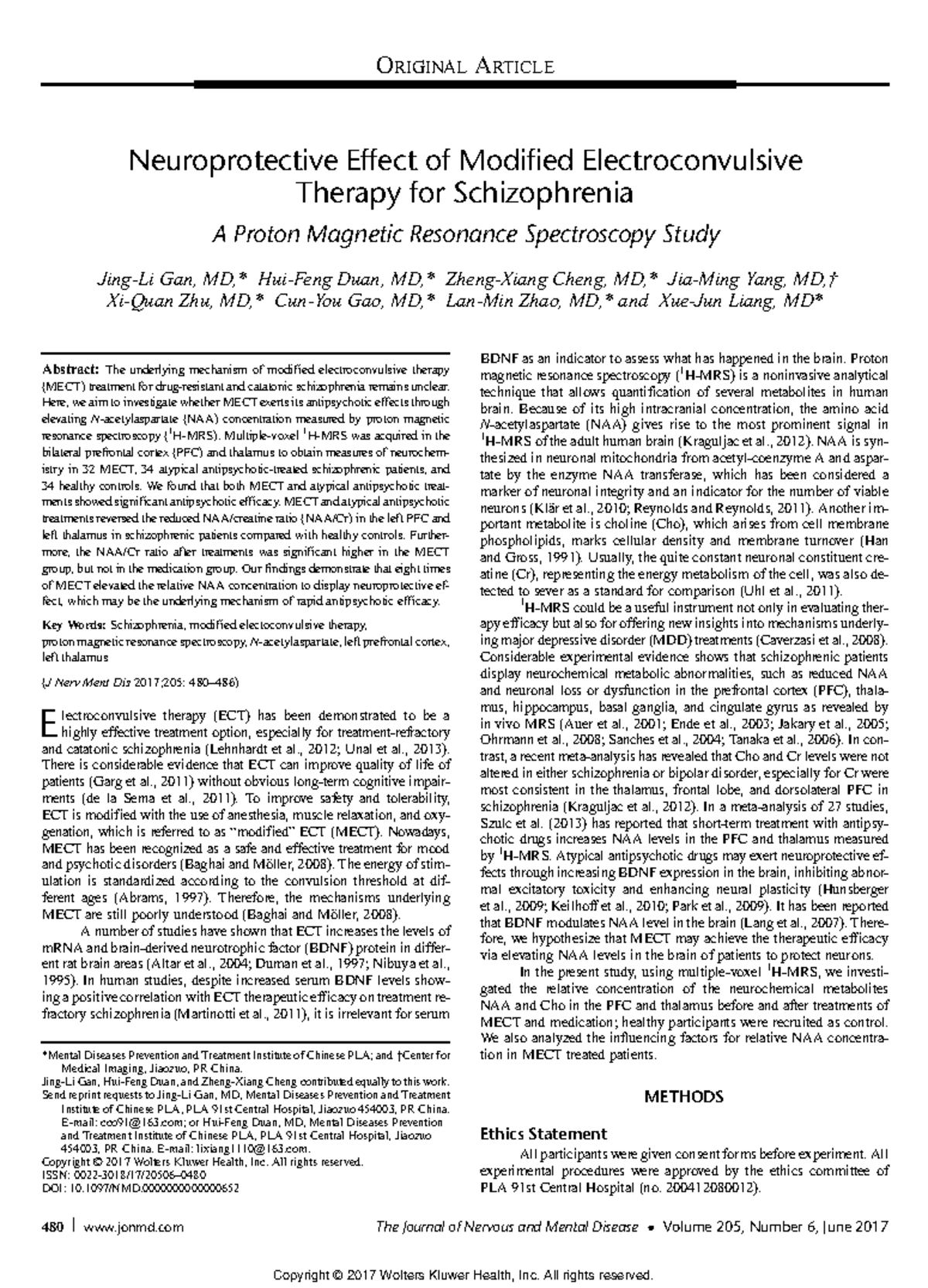 Neuroprotective Effect of Modified Electroconvulsive Therapy for ...