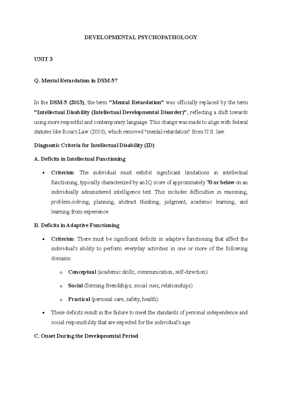 Developmental Psychopathology UNIT-3 - DEVELOPMENTAL PSYCHOPATHOLOGY ...