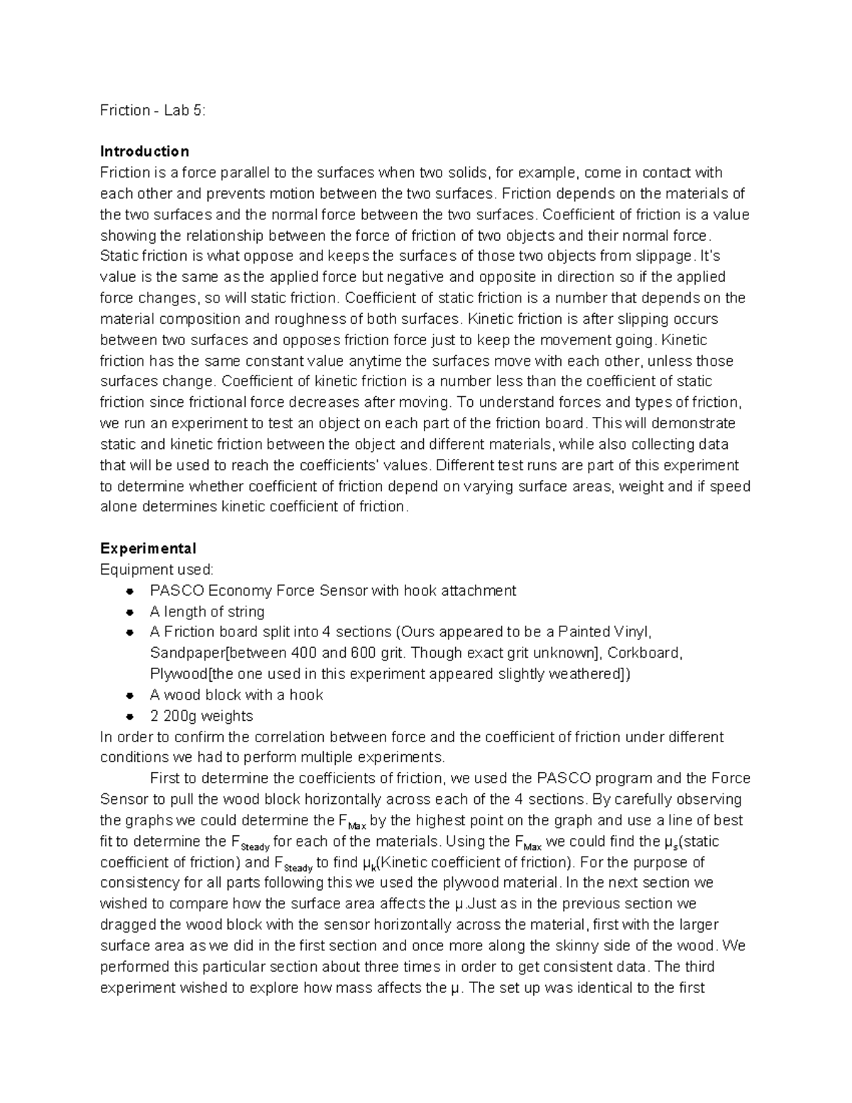 Friction Lab - Answer to this https://rucsm.org/physics/labdescriptions ...
