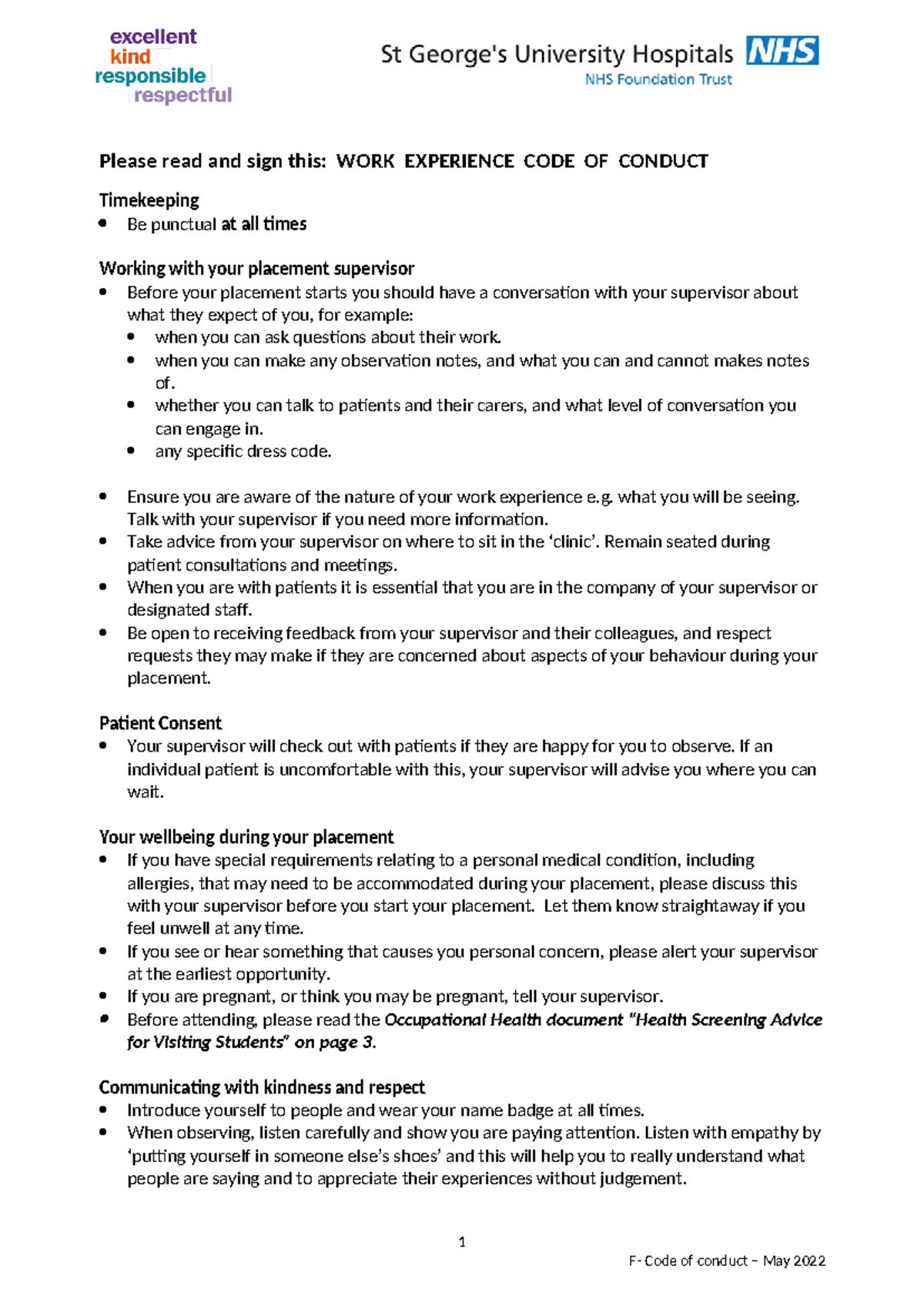 Work-experince-code-of-conduct-updated-may-2022 - Please read and sign ...