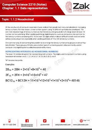 1.1.2 Hexadecimal Number System - Sec 1. 2 Hexadecimal Number System ...