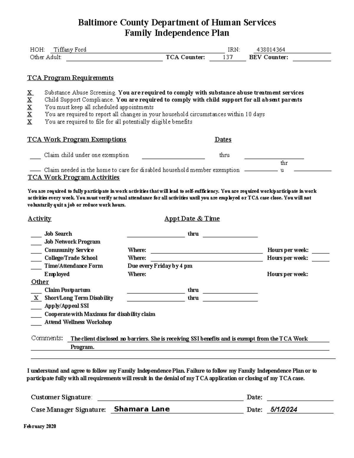 Family Independence Plan - Tiffany Ford - Baltimore County Department ...