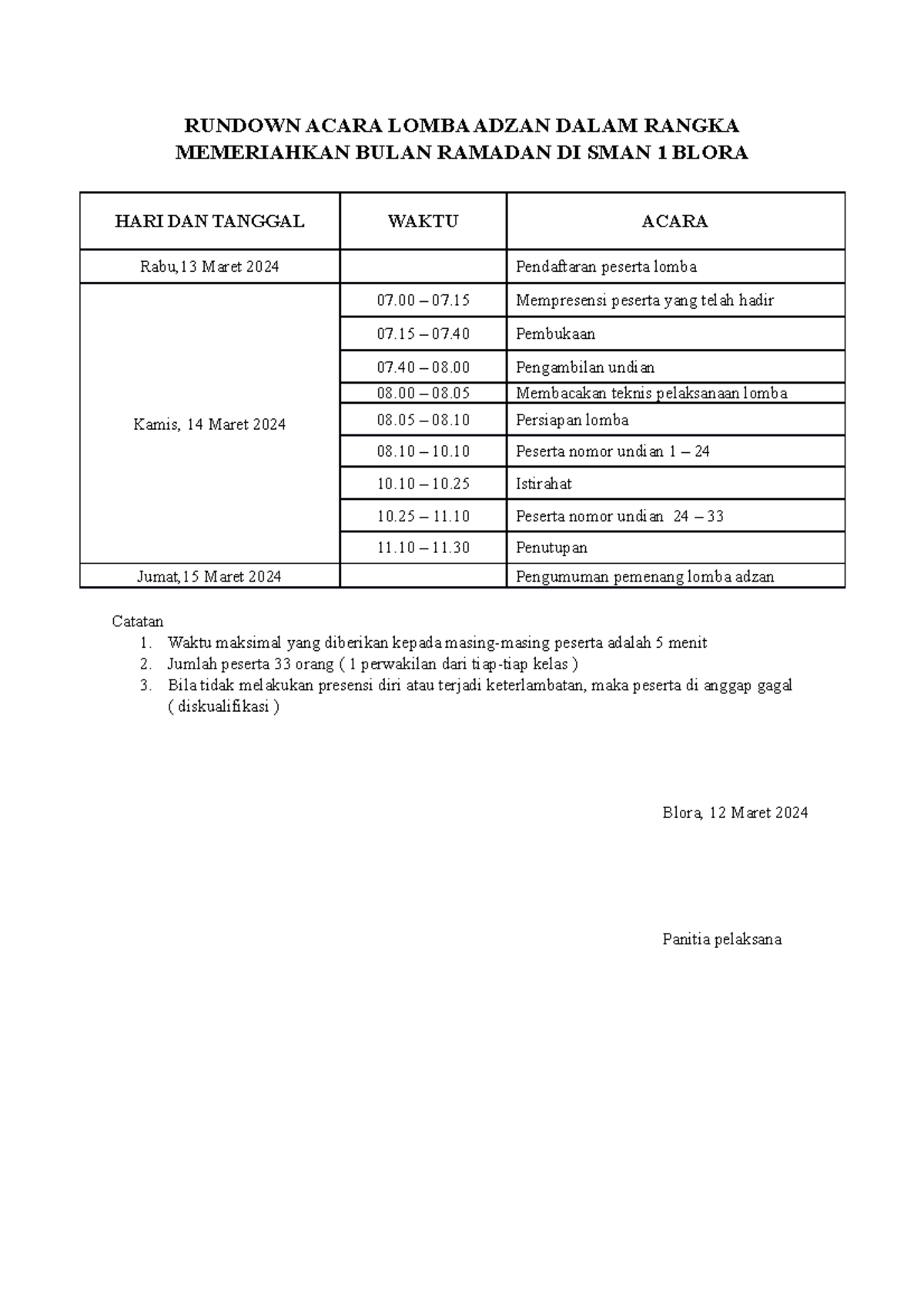 Rundown Acara Lomba Adzan Dalam Rangka - RUNDOWN ACARA LOMBA ADZAN ...