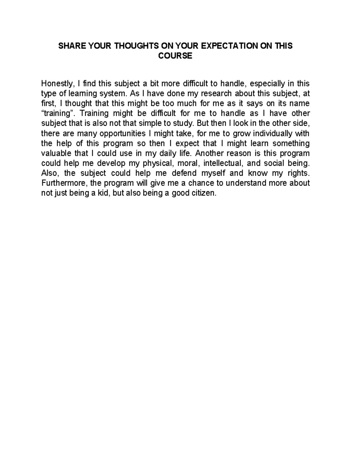 Essay#1 - notes - SHARE YOUR THOUGHTS ON YOUR EXPECTATION ON THIS ...