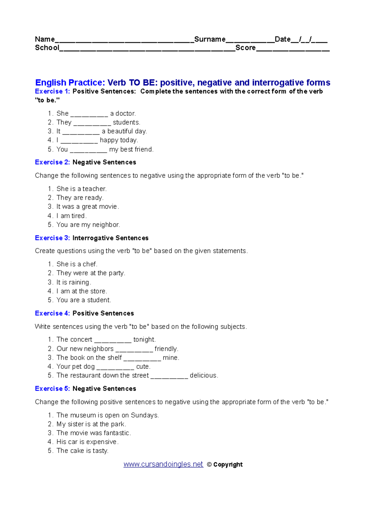 To be positive negative interrogative - - Studocu
