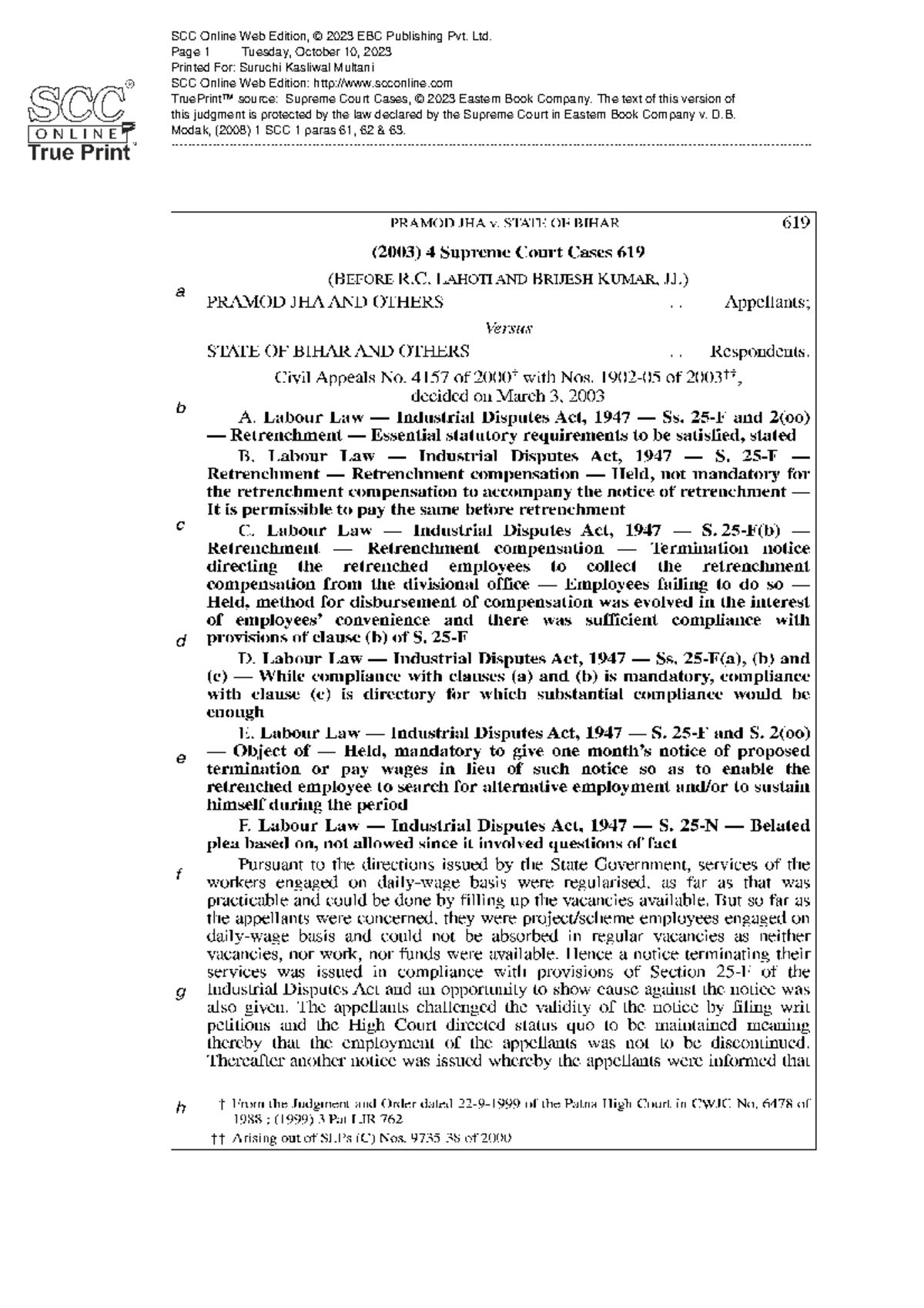 TP 2003 4 scc 619 627 judgmenta - Modak, (2008) 1 SCC 1 paras 61, 62 & 63. this judgment is ...