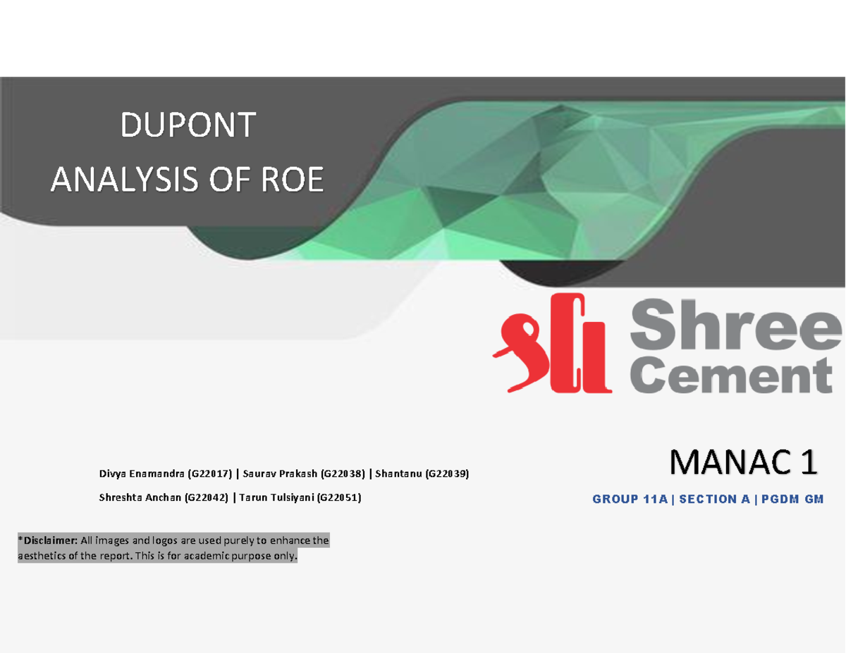 11A A Assignment 2 - ble of Contents DUPONT ANALYSIS OF ROE MANAC 1 ...