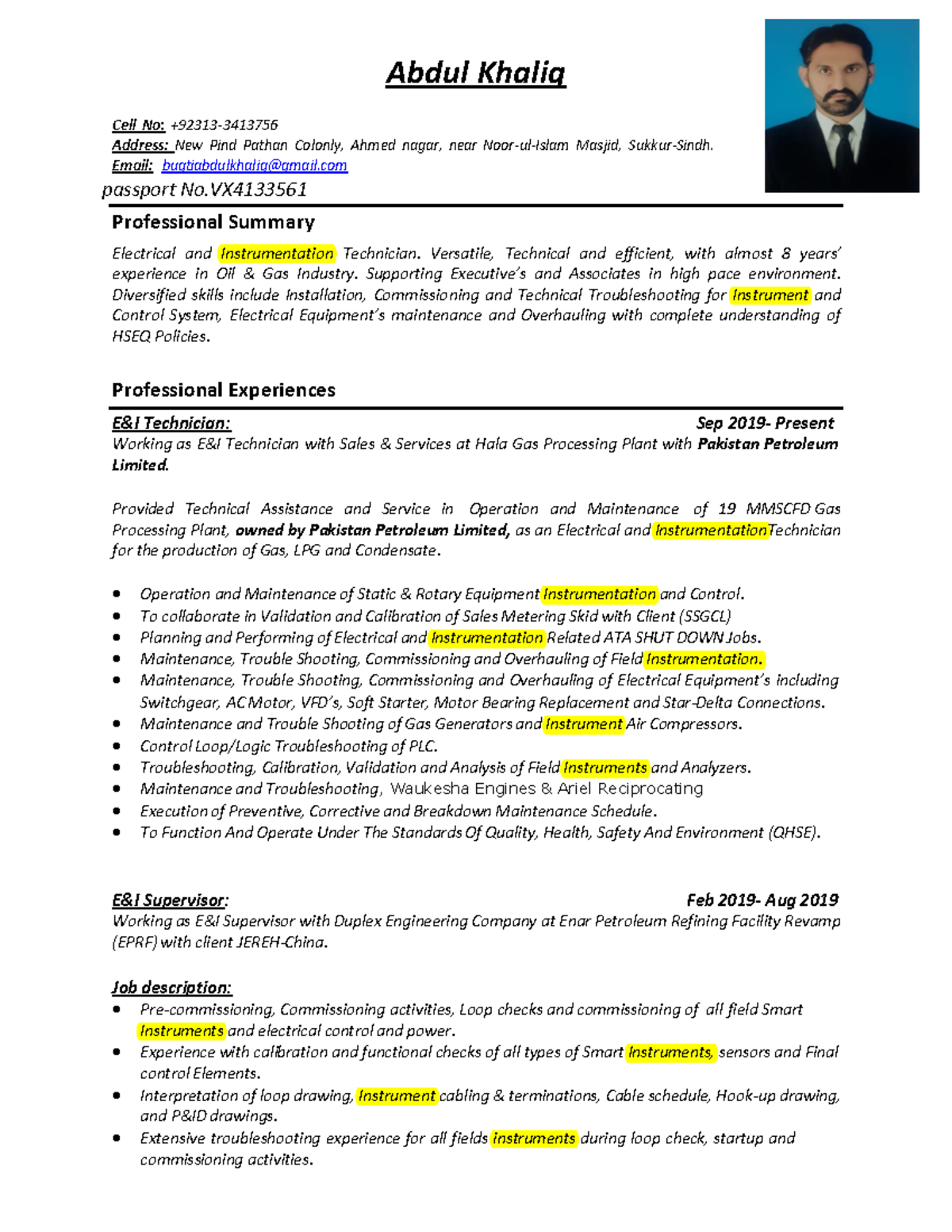 Abdul Khaliq cv - This is the CV of one Candidate - Abdul Khaliq Cell ...
