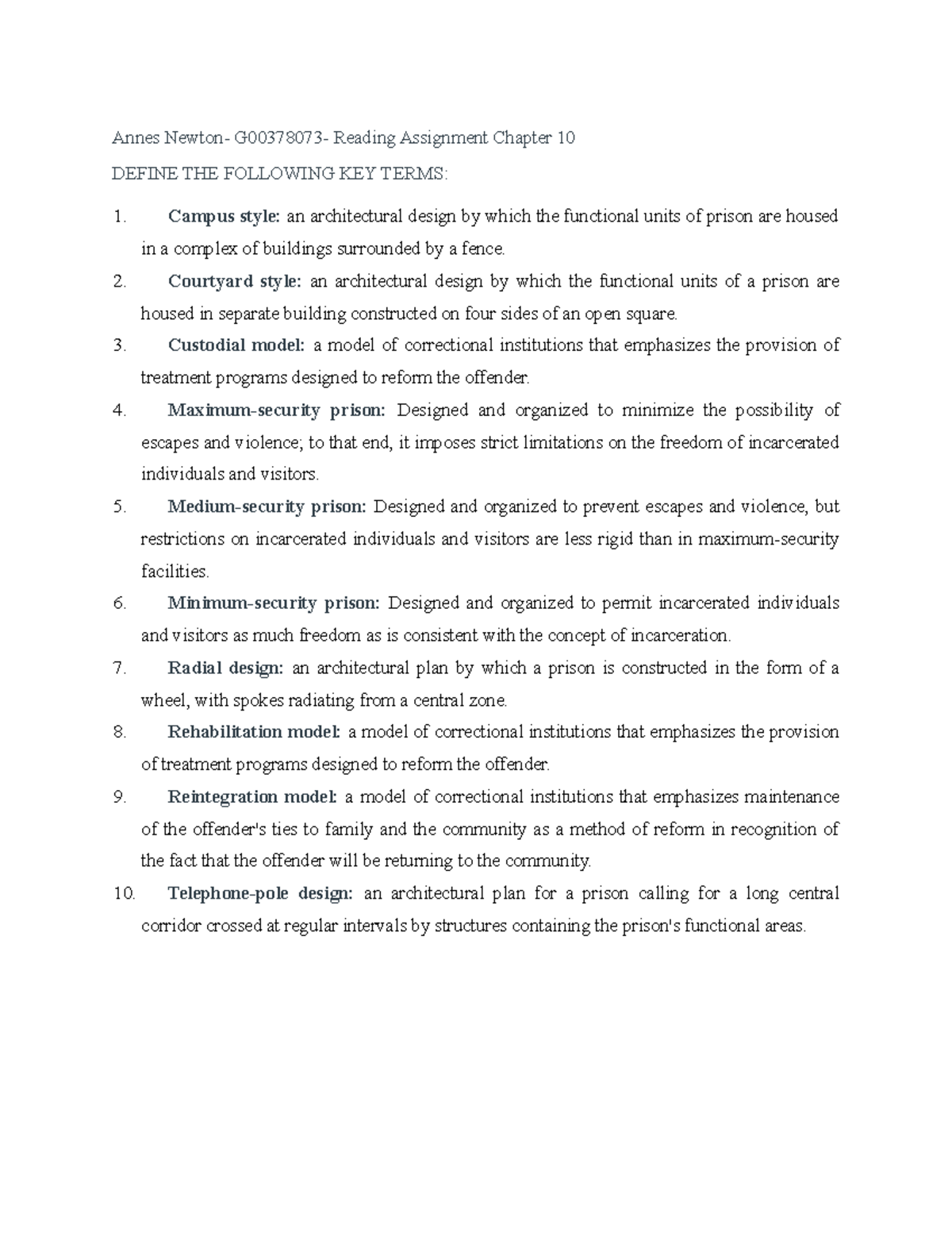 Corrections chapter 10 readinng assignment - Annes Newton- G00378073- Reading Assignment Chapter ...