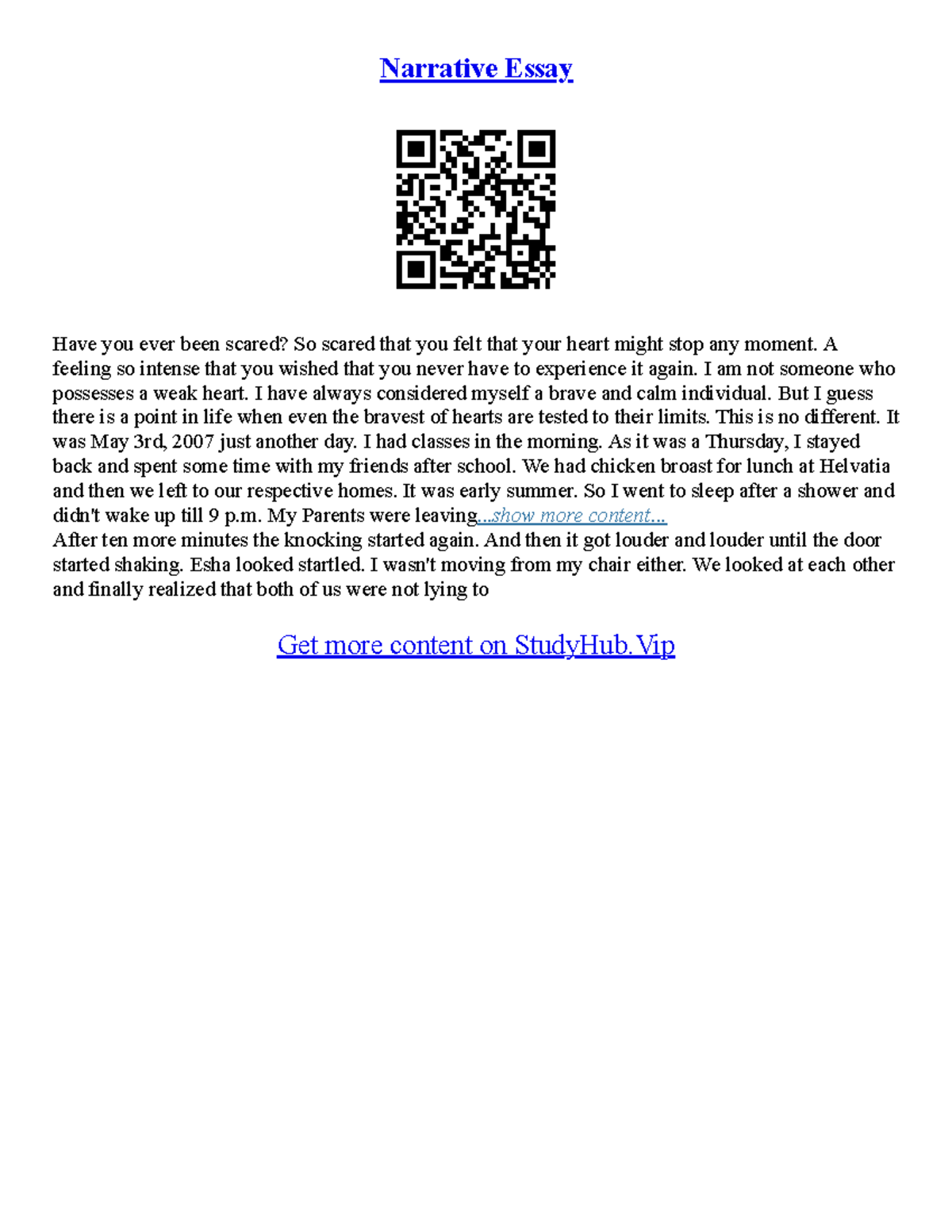 Scary Story Essay - Narrative Essay Have you ever been scared? So ...