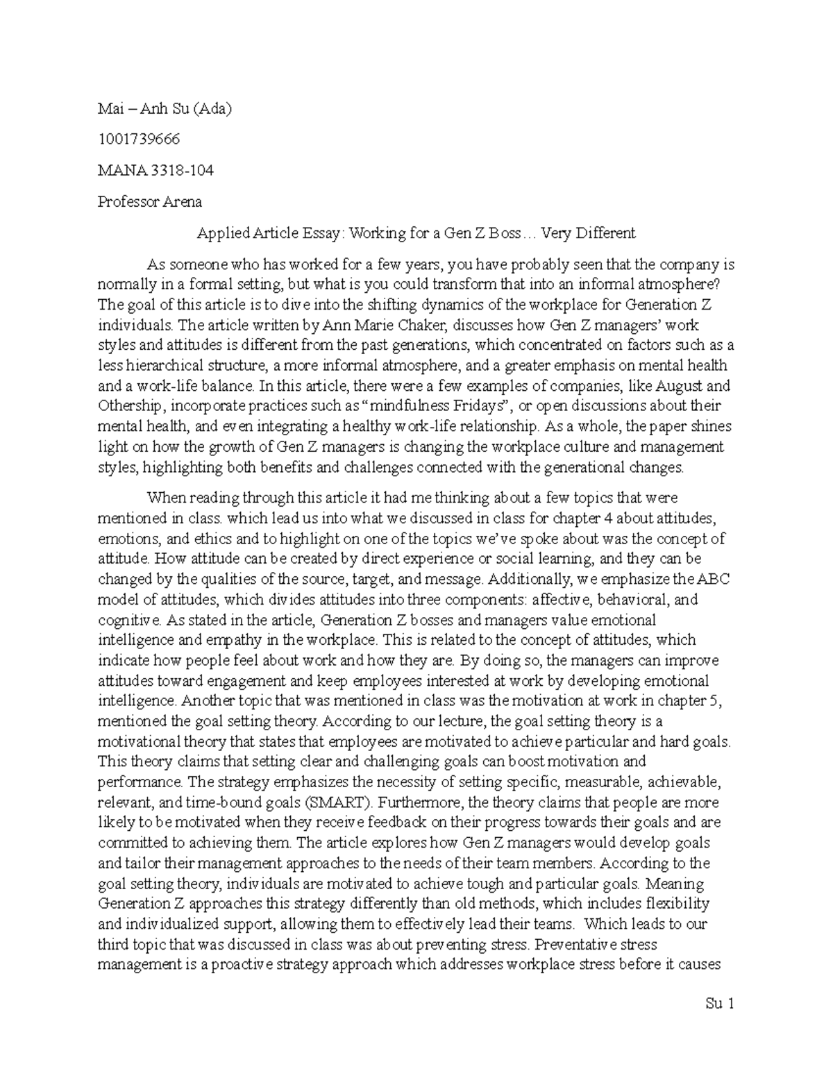 MANA 3318-104 Applied Article Essay 1 Sample - Mai – Anh Su (Ada ...