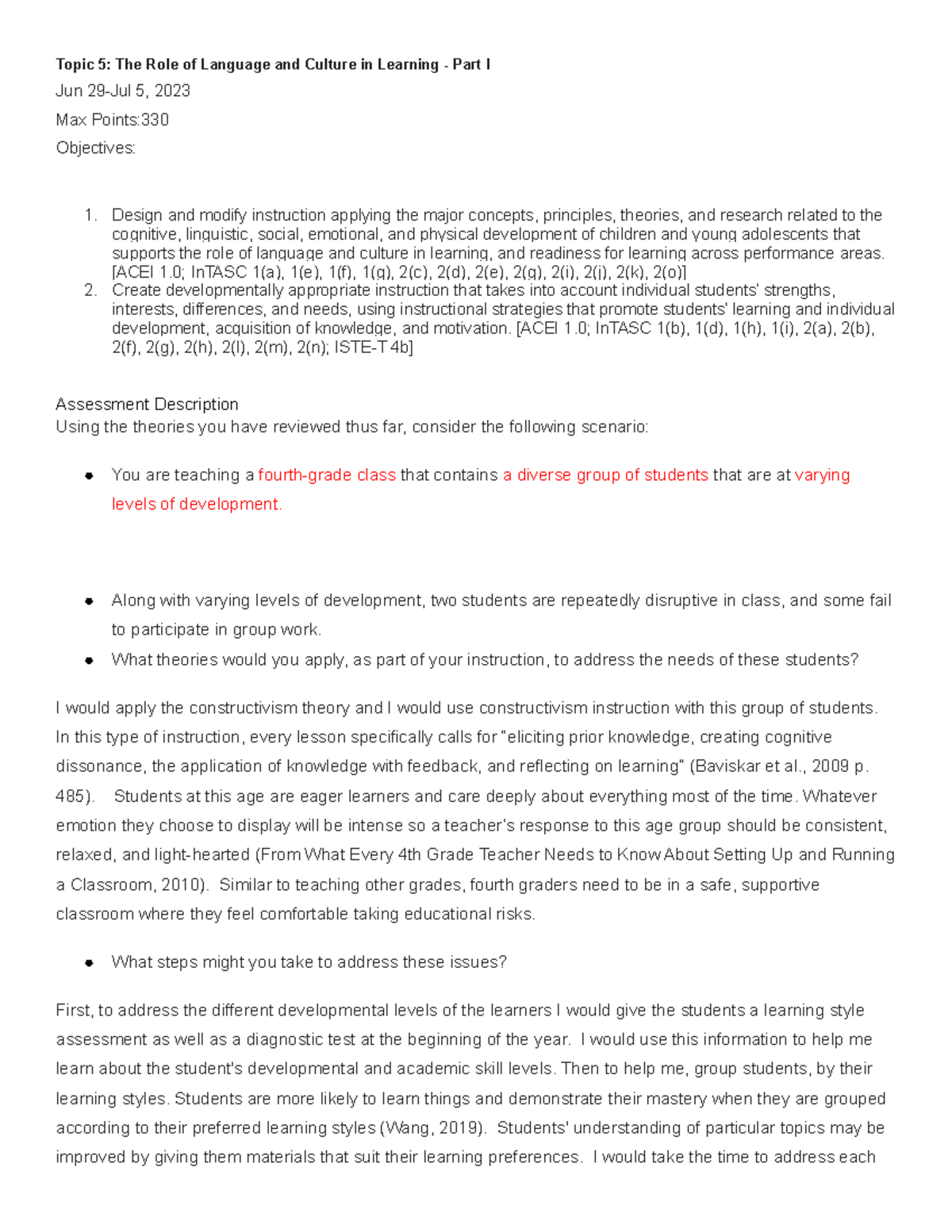 Topic 5 - Topic 5: The Role of Language and Culture in Learning - Part ...