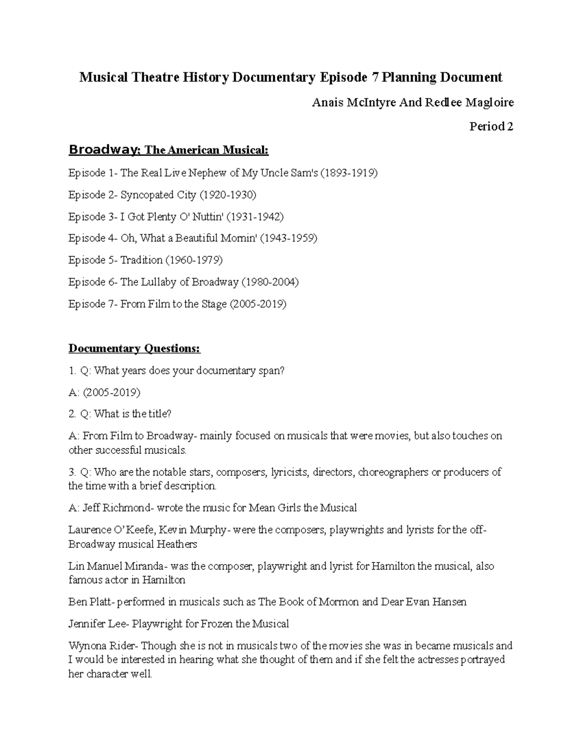 Musical Theatre History Documentary copy - Musical Theatre History ...