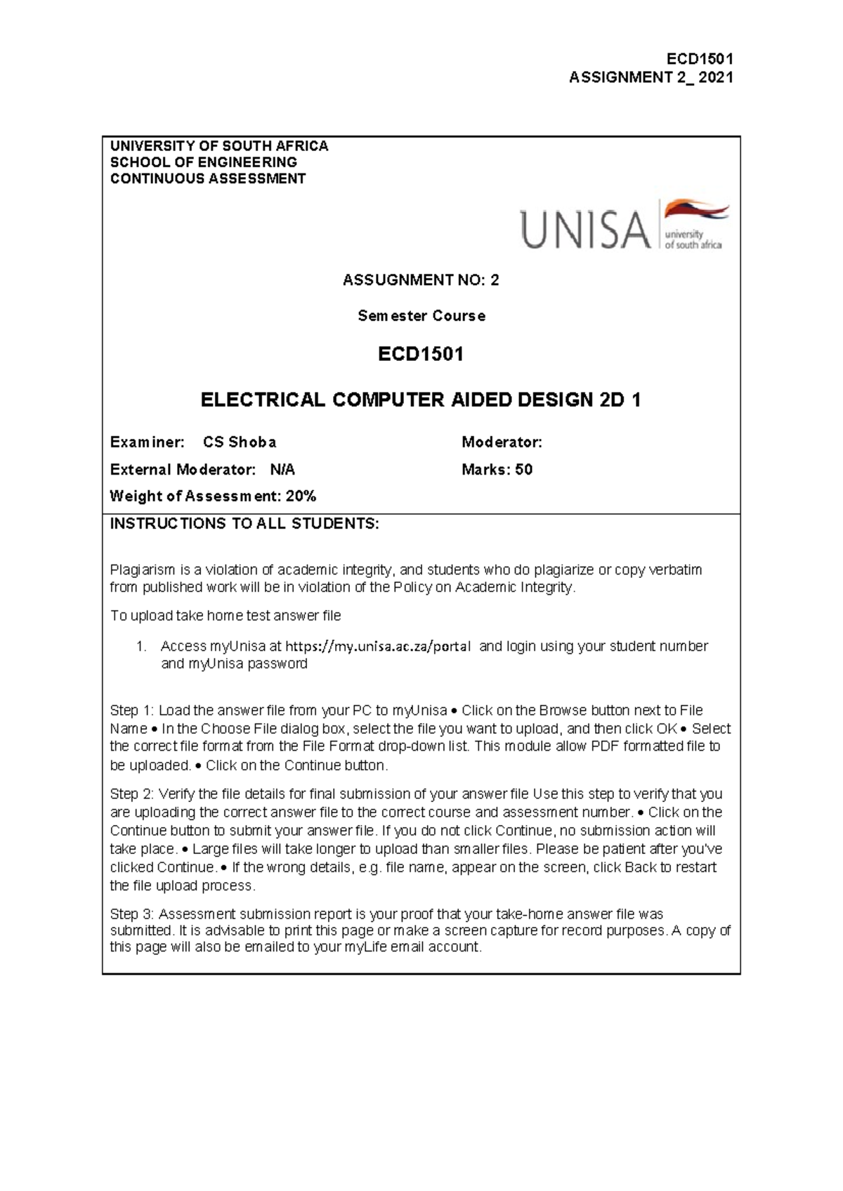 ECD1501 2021 Assignment No - ECD ASSIGNMENT 2_ 2021 UNIVERSITY OF SOUTH ...