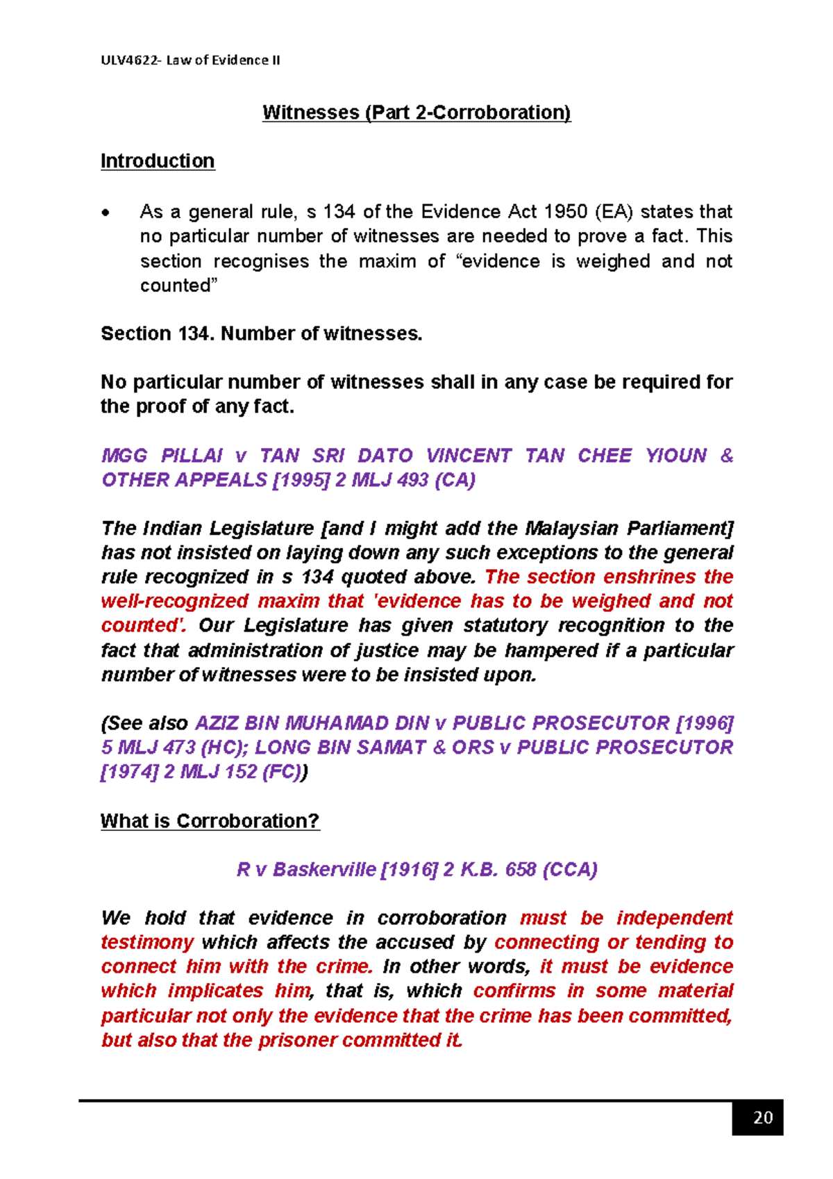 Witness-part 2-corroboration - Witnesses (Part 2-Corroboration ...