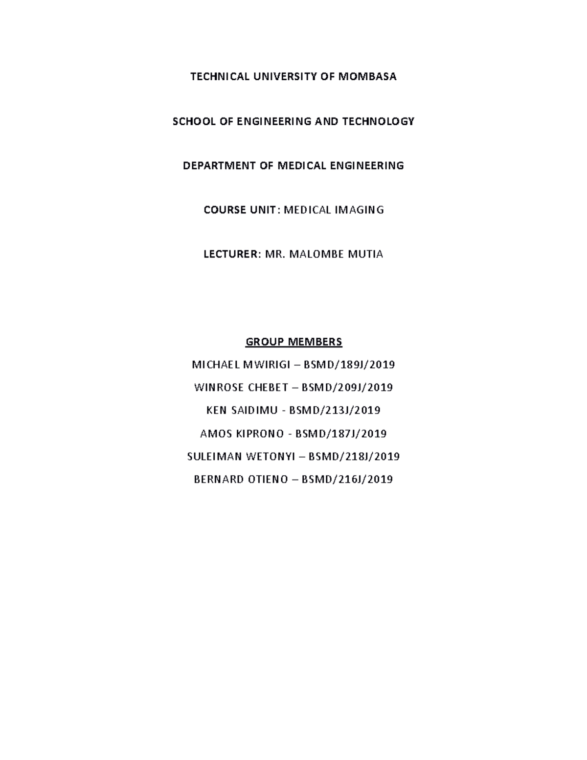 Medical imaging project proposal - Biomedical Engineering - Studocu