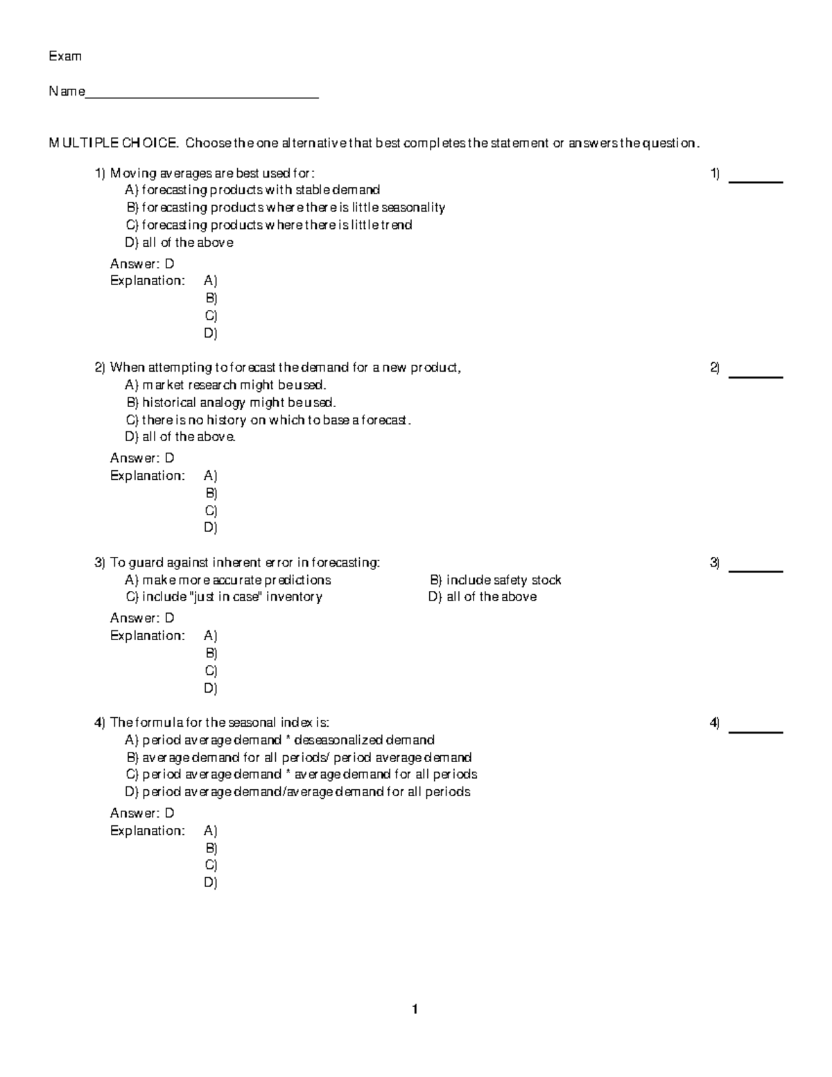 Test Bank Introduction to Materials Management 6th ed - Exam Name