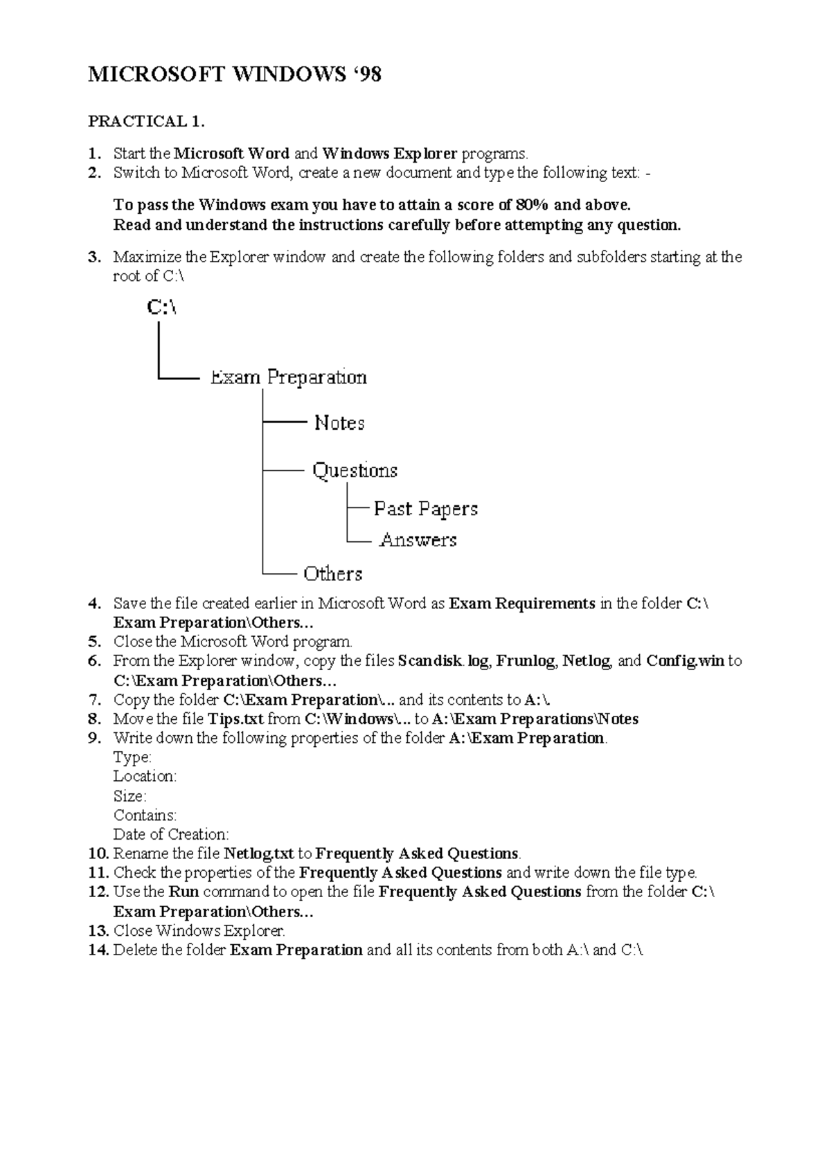 Practical exercises - Windows - MICROSOFT WINDOWS ‘ PRACTICAL 1. Start ...