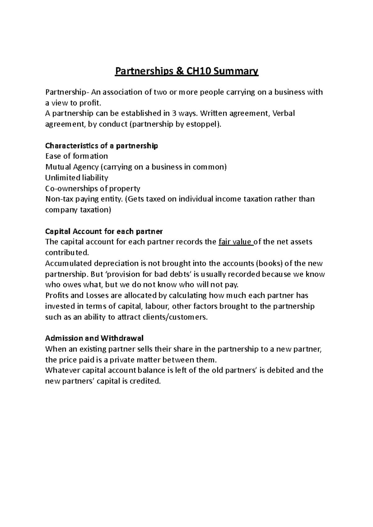 Partnerships & CH10 Summary - Partnerships & CH10 Summary Partnership ...