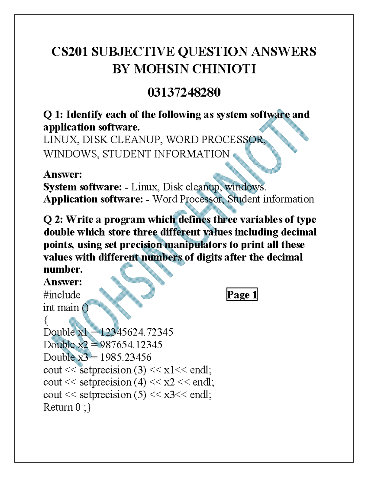 Cs201 final notce by mohsin raza (1) - Copy - CS201 SUBJECTIVE QUESTION ANSWERS BY MOHSIN ...