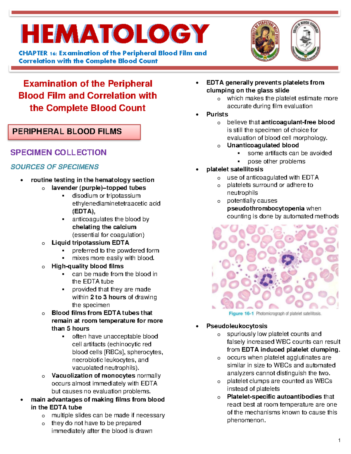 HEMATOLOGY WEEK-2 - CHAPTER 16 : Examination of the Peripheral Blood Film and Correlation with ...