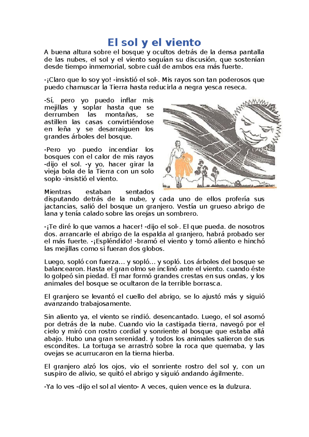 El sol y el viento - mito - LECTURA - El sol y el viento A buena altura ...