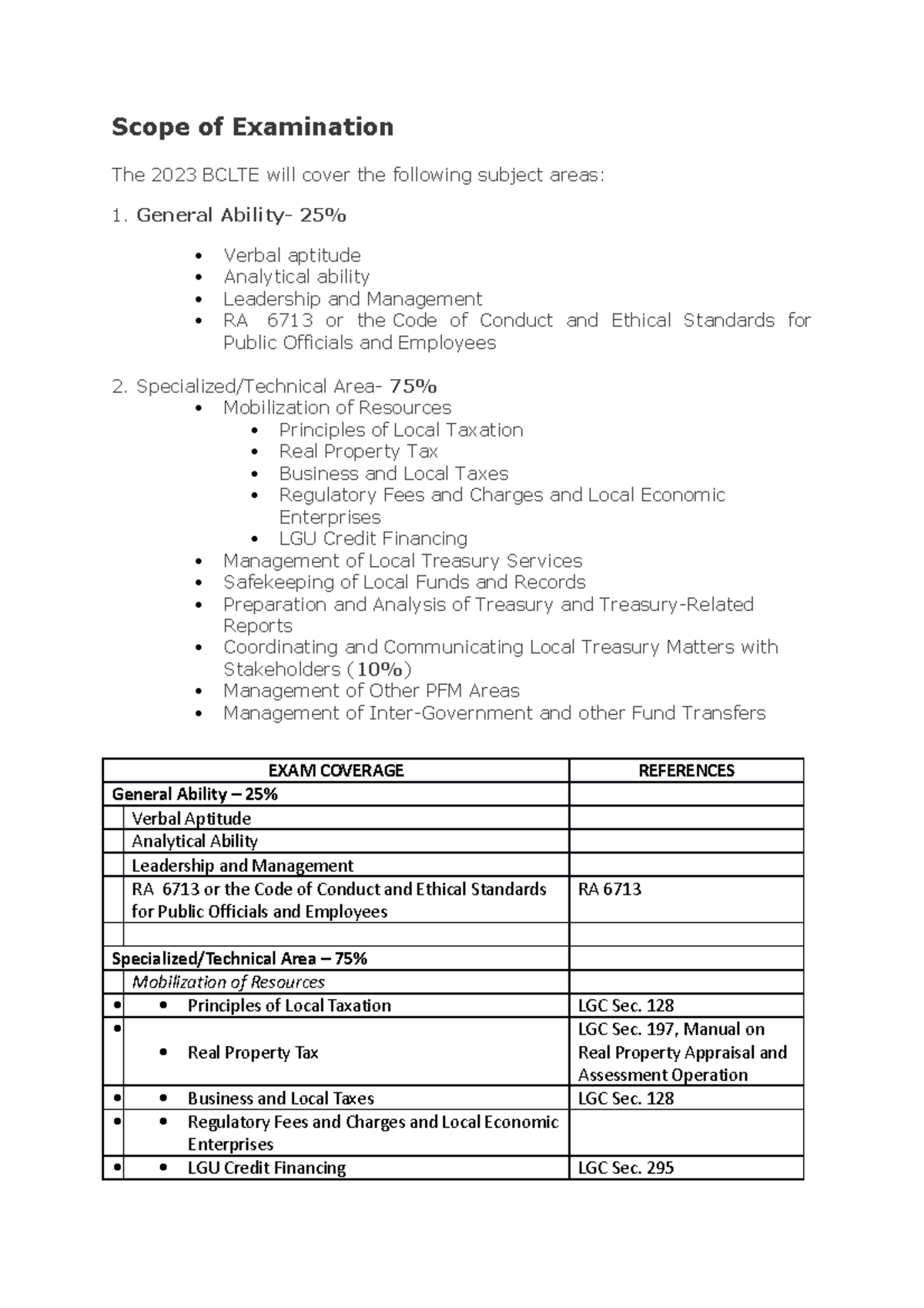 Scope of Examination - Bclte - Scope of Examination The 2023 BCLTE will ...